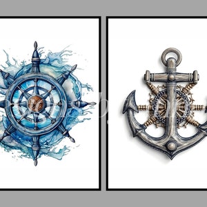 Watercolor Nautical Decor Clipart, 10 High Quality JPEG and PNG Files ...