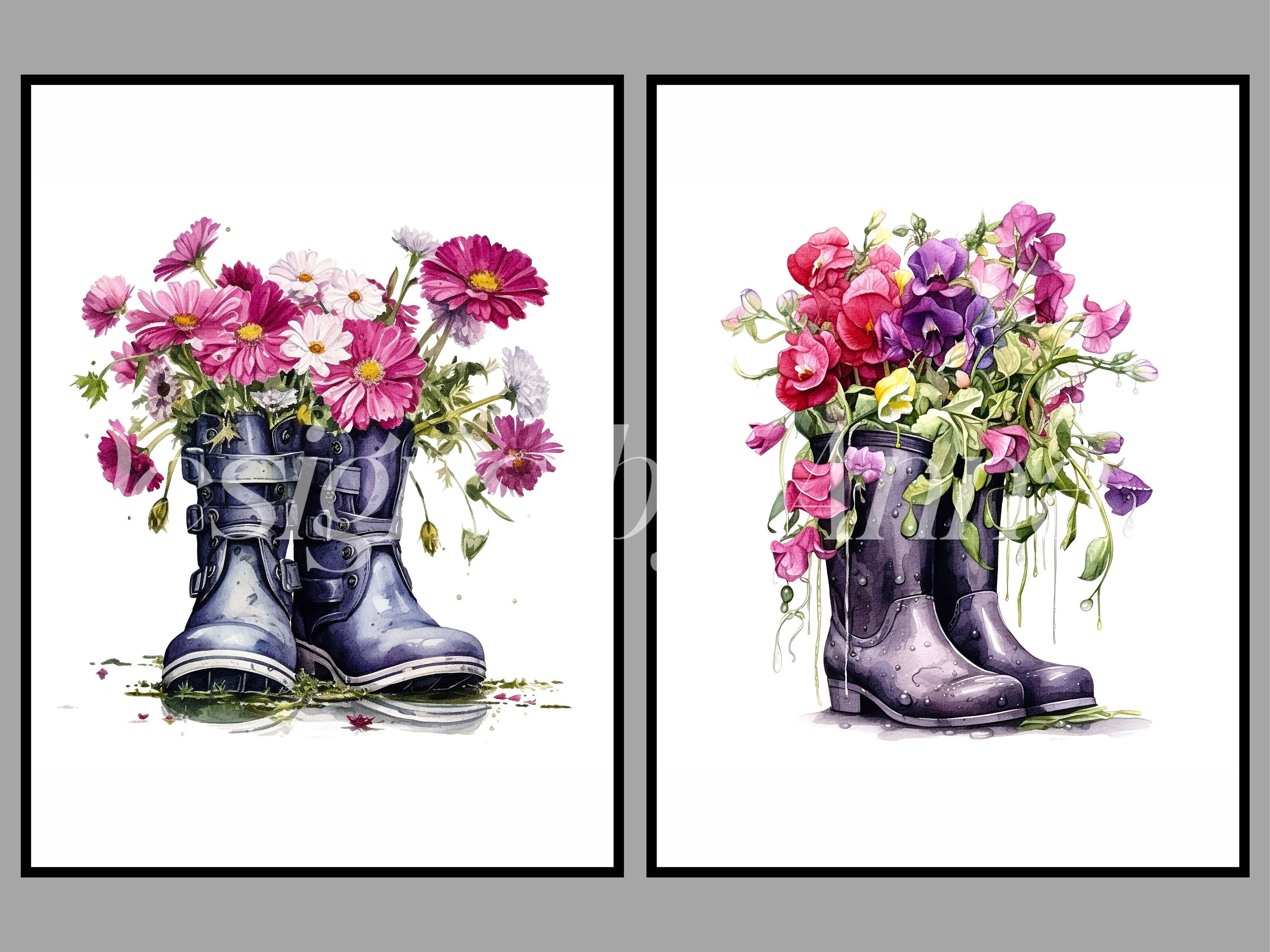 Watercolor Garden Boots Clipart 10 High Quality JPEG and PNG - Etsy