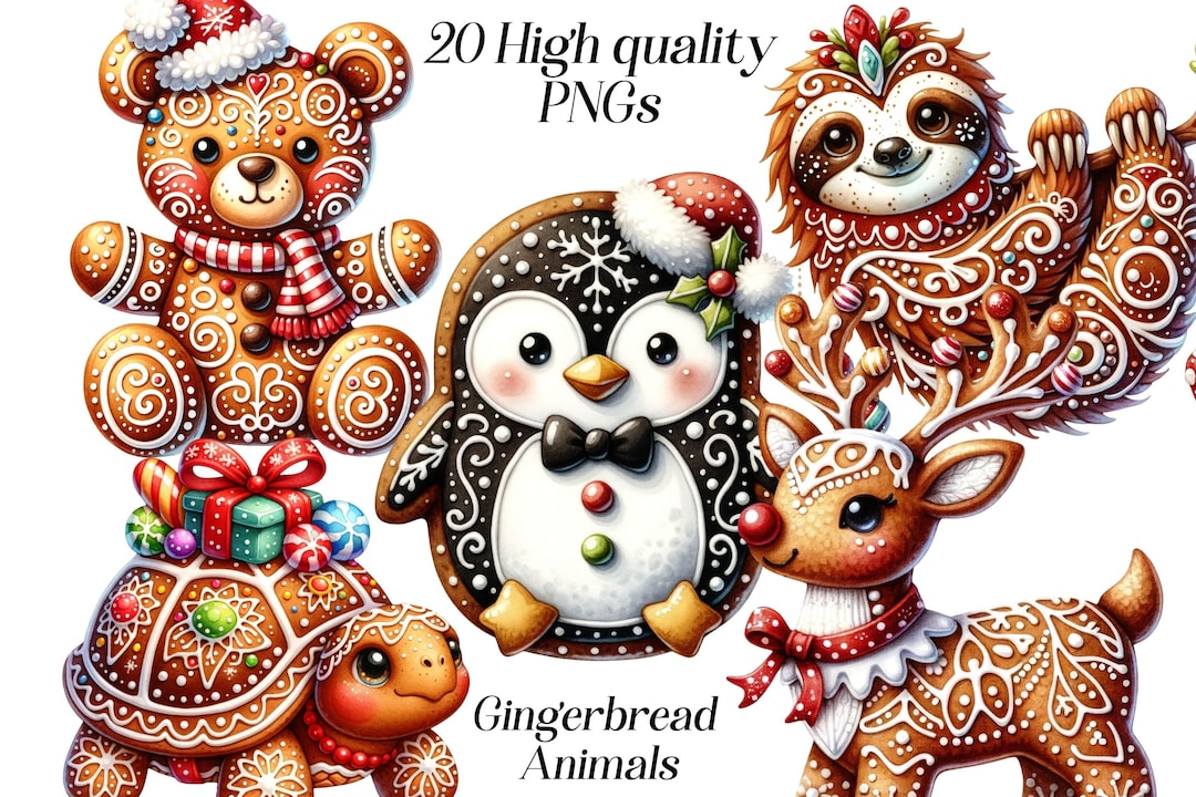 Watercolor Gingerbread Animals Clipart: Festive Holiday Pngs (digital ...