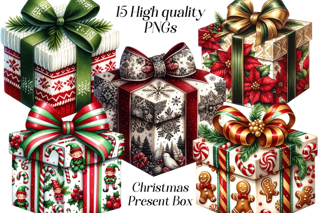 Watercolor Christmas Gift Box Clipart, Holiday Presents (15 PNG) - Etsy