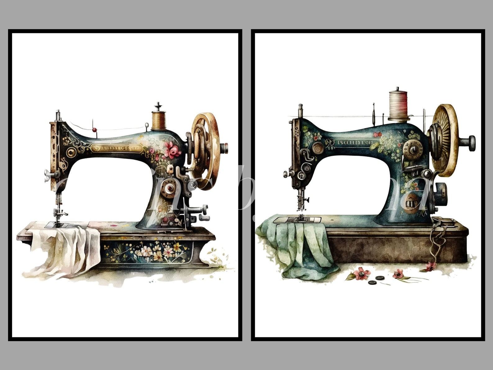 Watercolor Vintage Sewing Machine Clipart 10 High Quality - Etsy