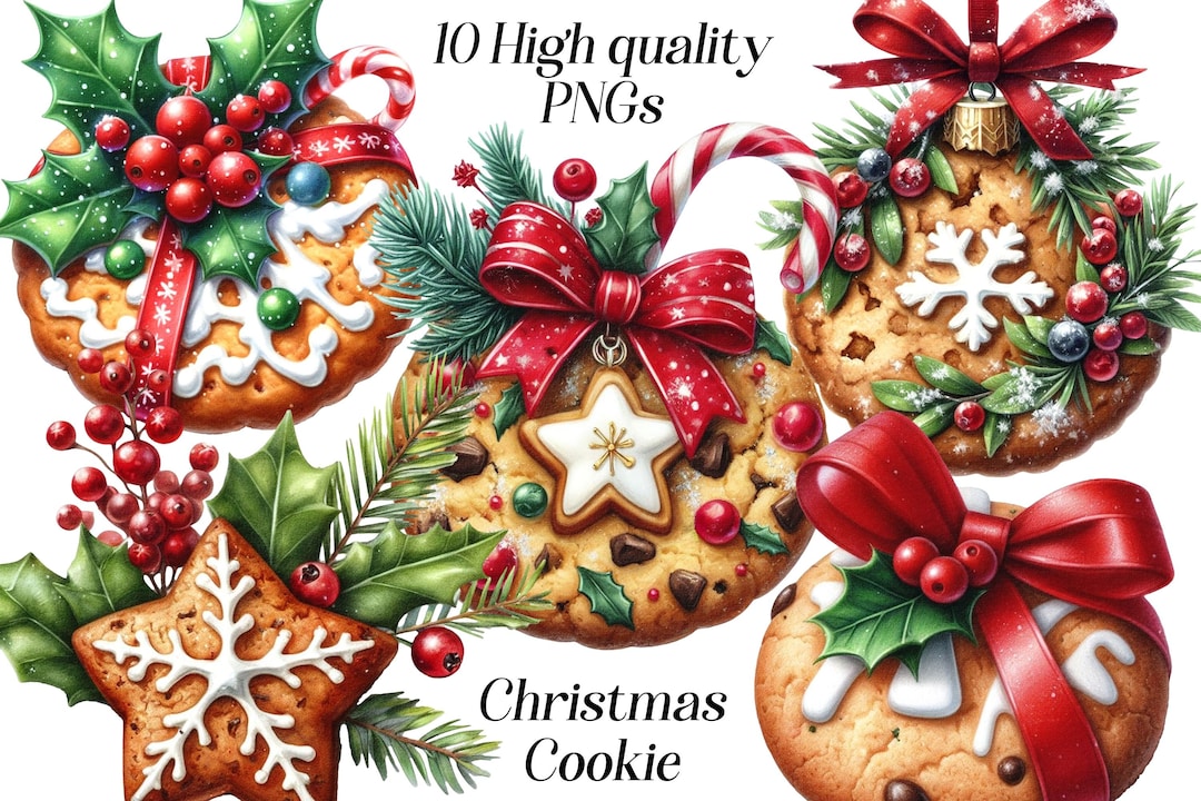 Watercolor Christmas Cookie Clipart, 10 High Quality PNG Files ...