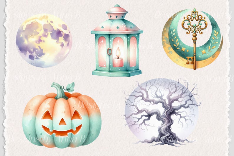 Pastel Halloween Clipart - Cute Spooky Art, Pastel Ghosts and Pumpkins ...