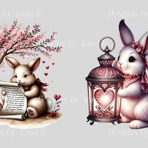 Watercolor Valentine Bunny Clipart, 10 High Quality PNG Files, Cute ...