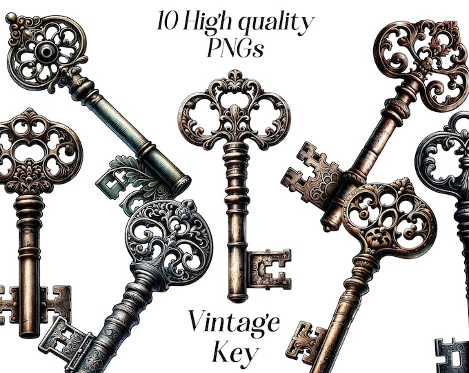 Vintage Key Watercolor Clipart: Antique Keys JPG Images (digital ...