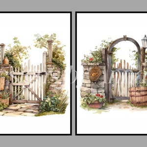 Watercolor Rustic Gates Clipart, 10 High Quality JPEG and PNG Files ...