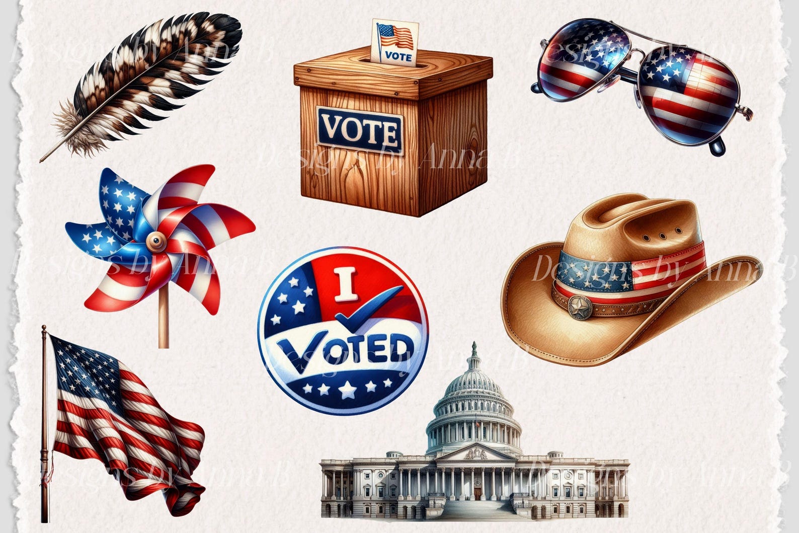 Patriotic USA Clipart: American Flag Watercolor Images (digital ...