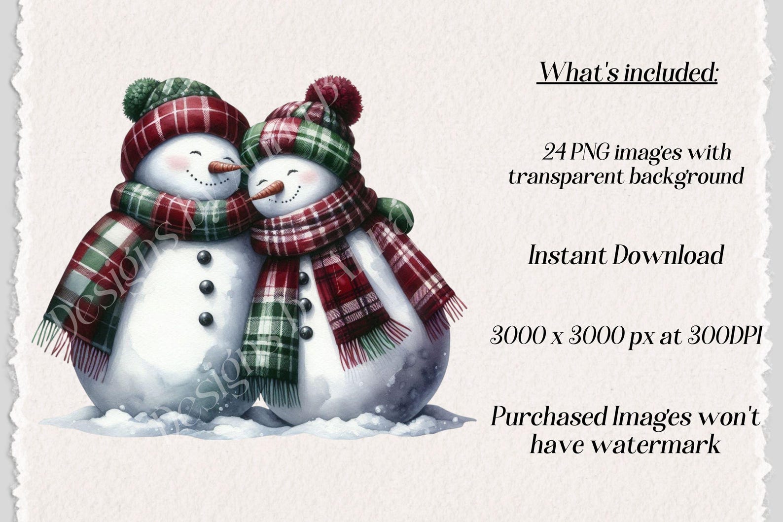 Watercolor Hugging Snowman Clipart: 24 PNG Festive Graphics (digital ...