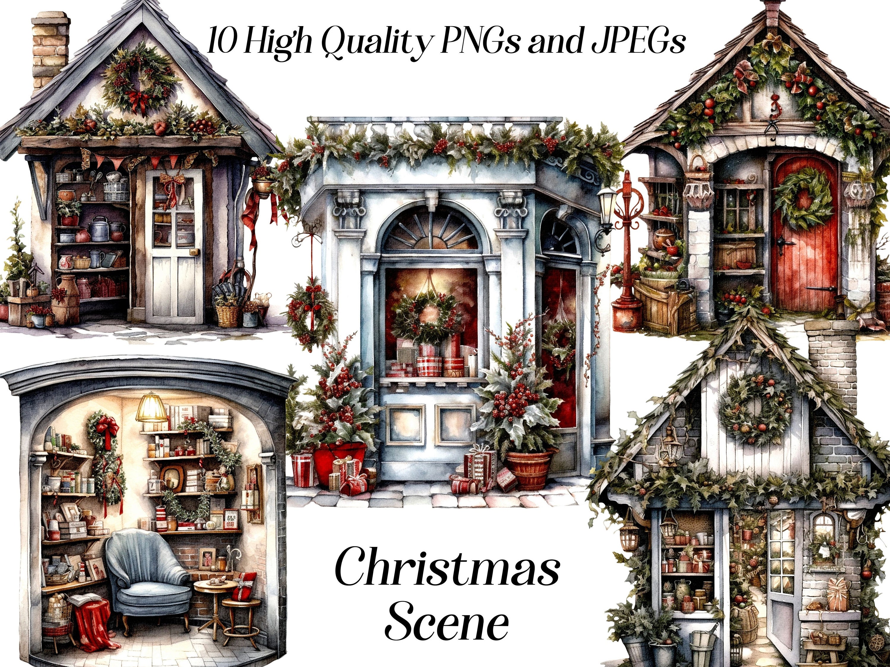 Watercolor Christmas Clipart 10 High Quality JPEG and PNG - Etsy