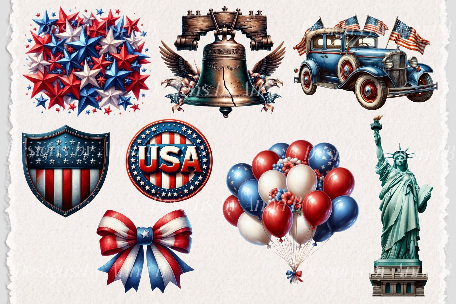 Patriotic USA Clipart: American Flag Watercolor Images (digital ...