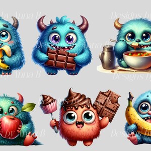 Watercolor Monsters Eating Food Clipart, 43 PNG Files, Cute Creatures ...