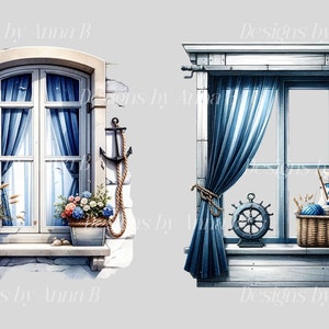 Watercolor Nautical View Clipart, 10 High Quality PNG Files, Window ...