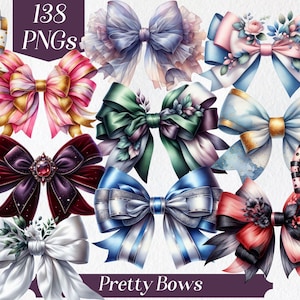 Pretty Bow Clipart Set Colorful Bows in Multiple Colors, Cute Ribbon ...
