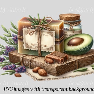 Watercolor Organic Soap Clipart: Rustic Beauty Product Graphics (PNG ...