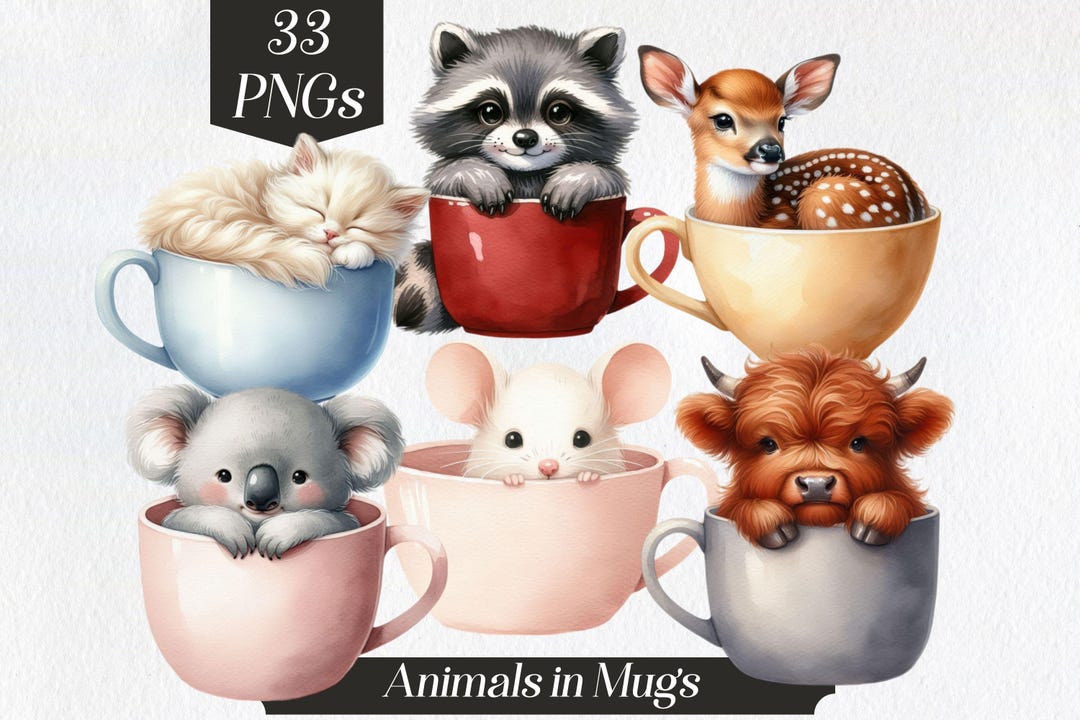 Cute Animals Clipart, Animals in Cup, Pet Clipart, Forest Animals ...