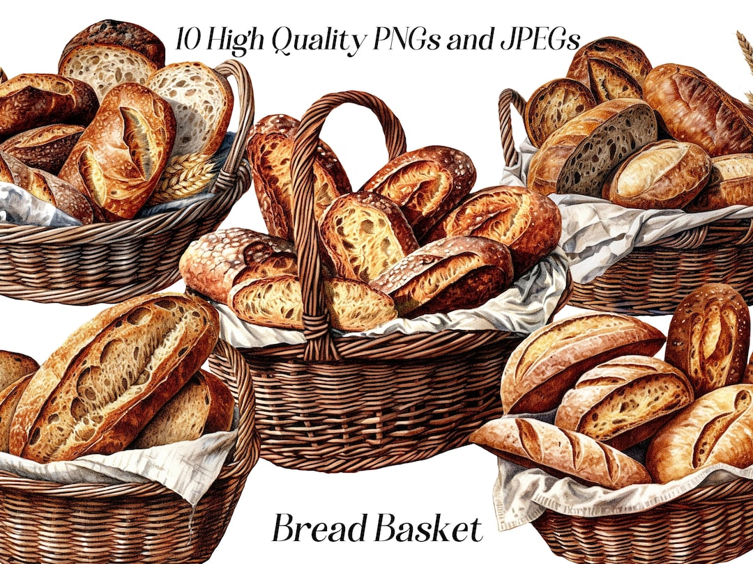 Watercolor Bread Clipart, 10 High Quality JPEG and PNG Files, Bread ...