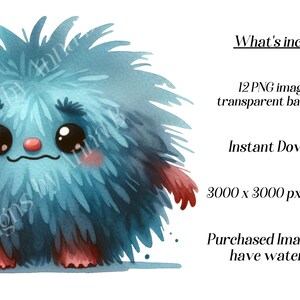 Watercolor Cute Monster Clipart, 12 PNG Files, Blue Creature, Digital ...
