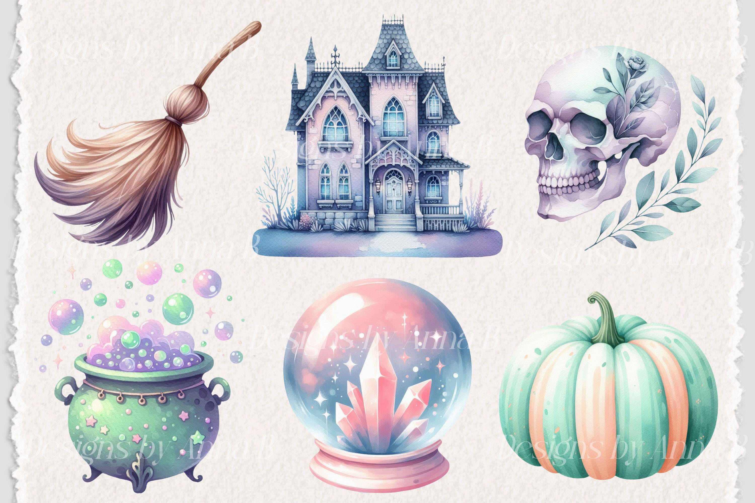 Pastel Halloween Clipart - Cute Spooky Art, Pastel Ghosts and Pumpkins ...