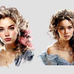 Watercolor Princess Clipart, 10 High Quality PNG Files, Fairy Tale Clip ...