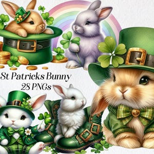 St. Patricks Bunny Clipart Cute Shamrock Bunny PNG, Irish Holiday ...