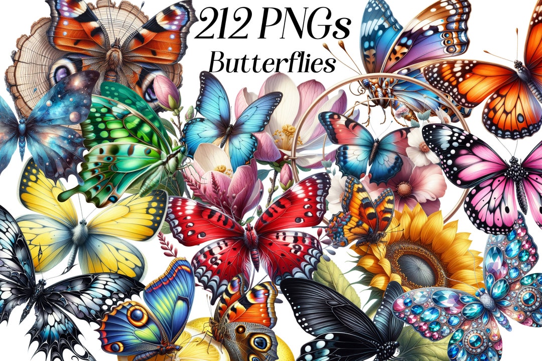 Watercolor Butterfly Clipart Bundle: 212 PNG Files (digital Download ...