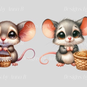 Watercolor Mouse With Basket Clipart, 12 PNG Files, Cute Mouse, Mice ...