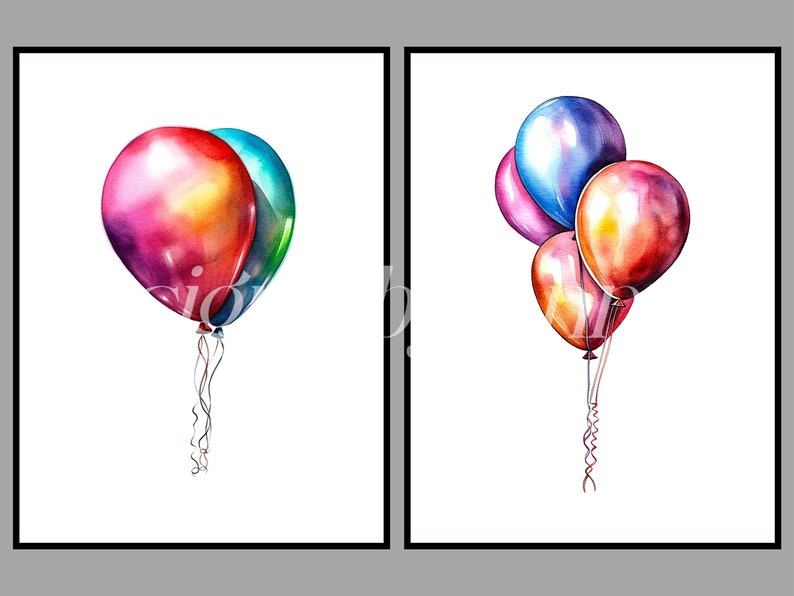 Watercolor Party Balloons Clipart: Celebration Decor (digital Download ...