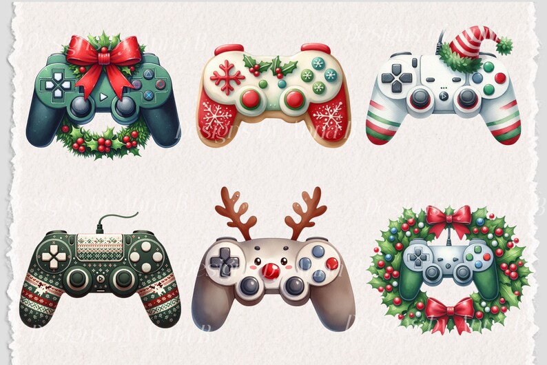 Watercolor Christmas Game Controller Clipart: Festive Gamer PNG ...