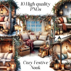 Watercolor Cozy Festive Corner Clipart, 10 High Quality PNG Files, Cozy ...