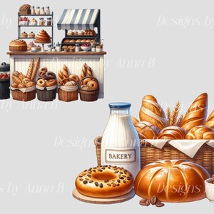 Watercolor Bakery Clipart: Pastries, Cakes, Bread (13 PNG Files ...
