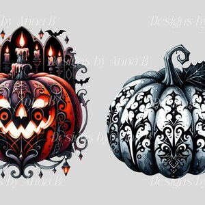 Watercolor Gothic Pumpkin Clipart, 14 PNG Files, Halloween Graphics ...