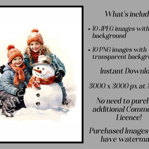 Watercolor Kids Building Snowman Clipart (JPEG, PNG) - Etsy