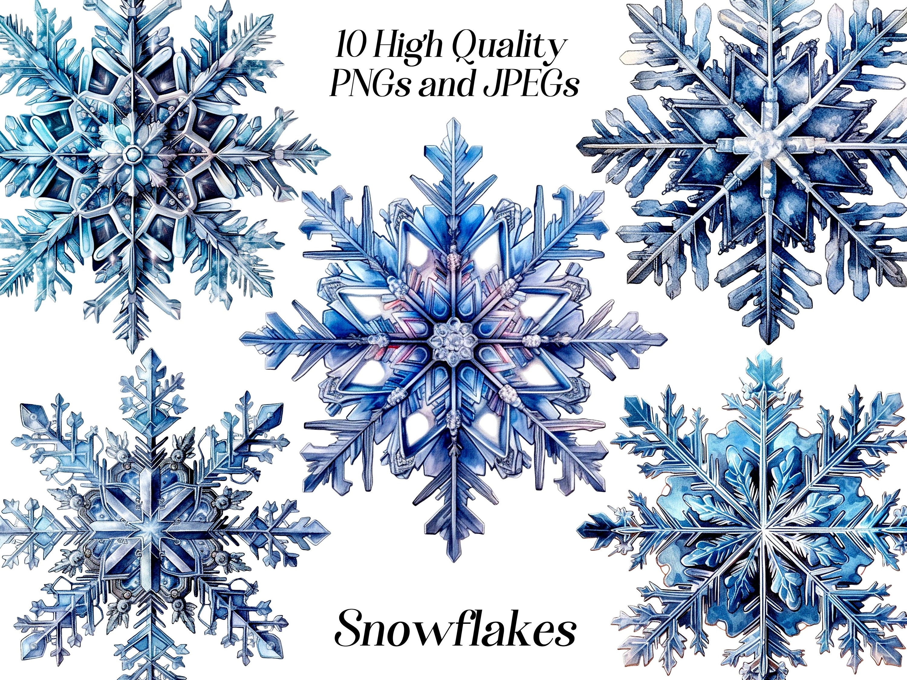 Watercolor Snowflake Clipart: Winter Graphics (JPEG, PNG Files) - Etsy