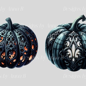 Watercolor Gothic Pumpkin Clipart, 14 PNG Files, Halloween Graphics ...