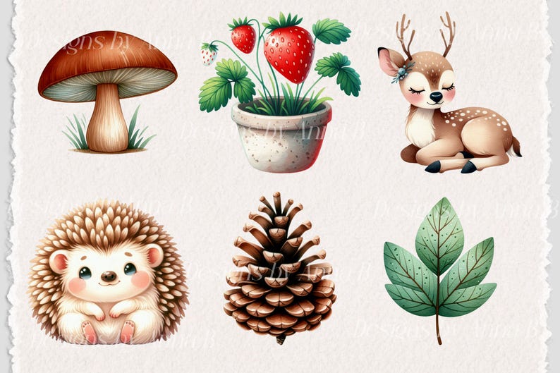 Forest Friends Clipart Set - Cute Woodland Animals and Nature Scenery ...