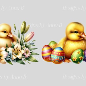 Easter Duckling Clipart, Watercolor Spring Duck Clip Art, Png, Cute ...