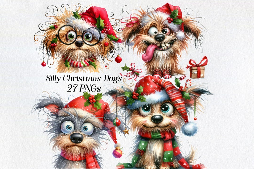 Funny Christmas Dogs Clipart, Festive Pets Clip Art, Png, Santa Dogs ...