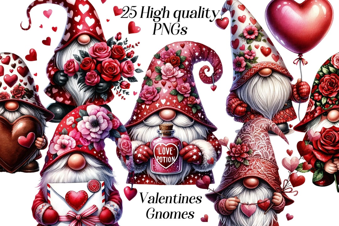 Watercolor Valentines Gnomes Clipart, 25 High Quality PNG Files, Gnome ...