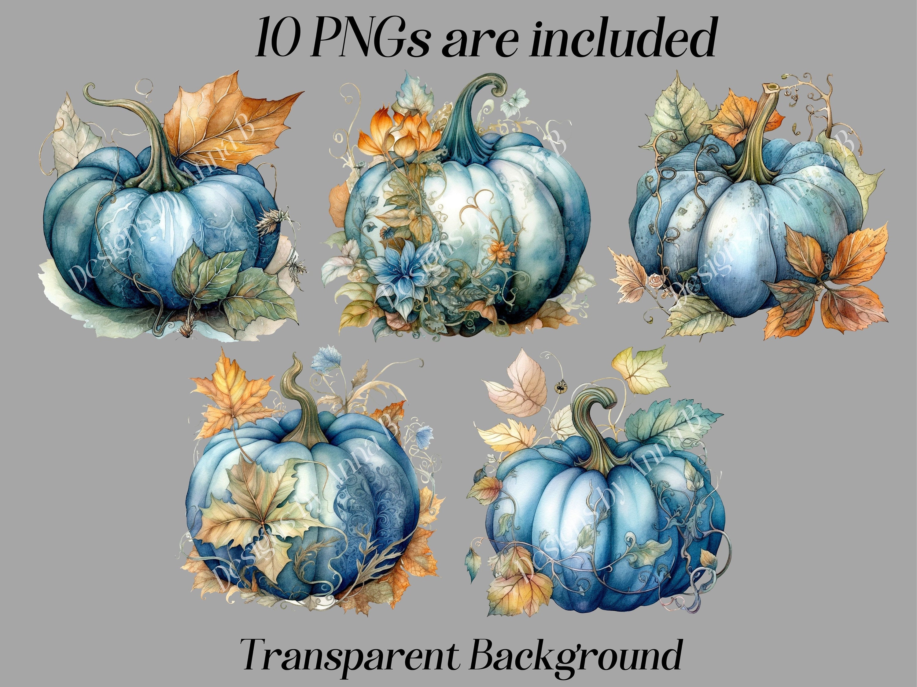 Watercolor Blue Pumpkins Clipart: Cottagecore Printables (JPEG, PNG) - Etsy