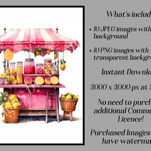 Watercolor Pink Lemonade Stand Clipart, 10 High Quality JPEG and PNG ...