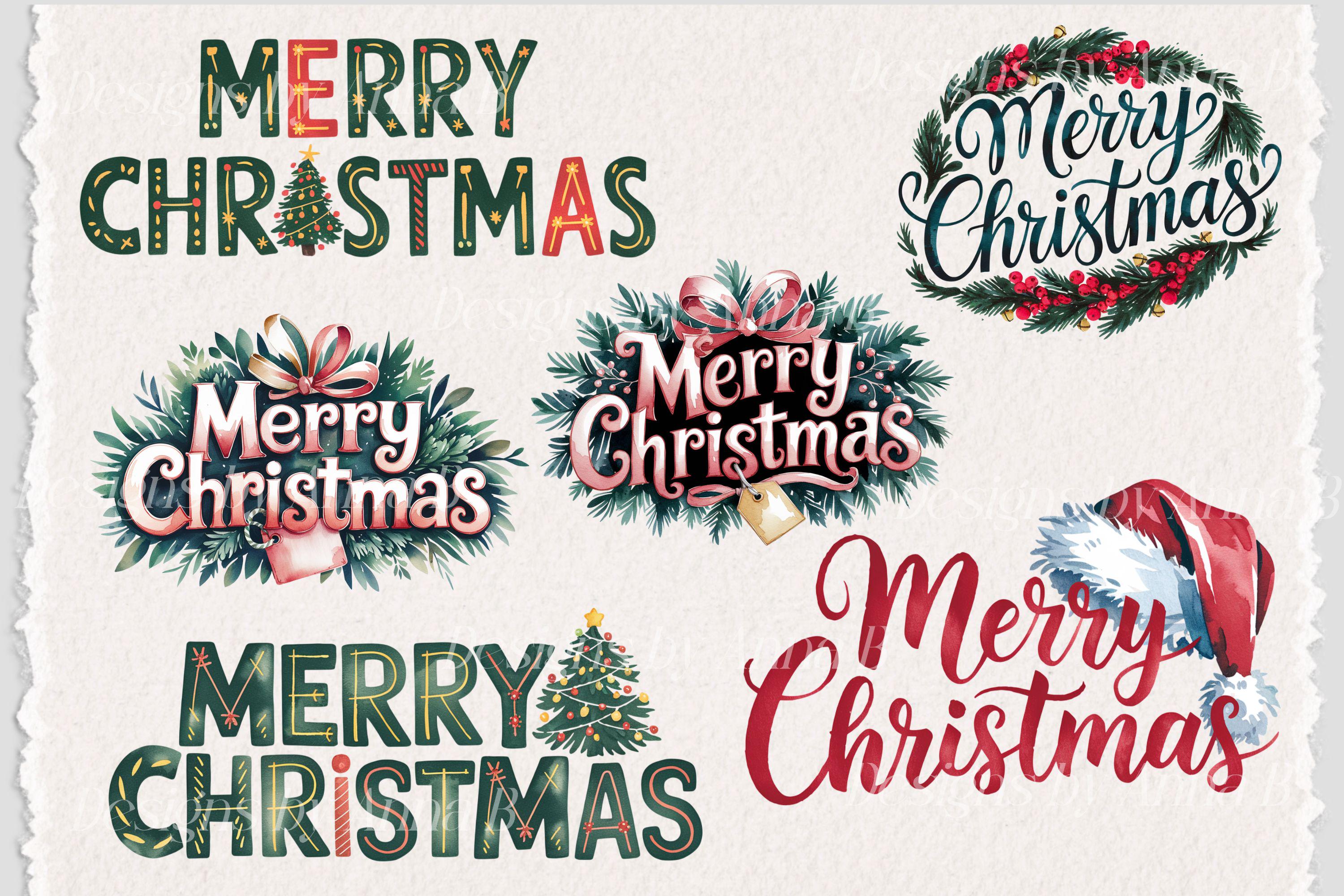 Watercolor Christmas Quotes Clipart: Festive Typography (PNG, Digital ...