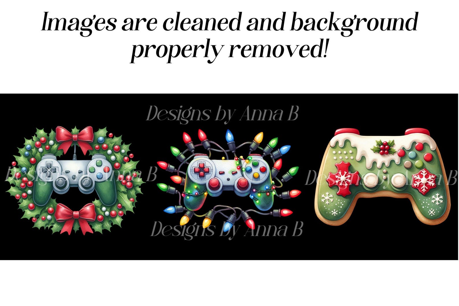 Watercolor Christmas Game Controller Clipart: Festive Gamer PNG ...