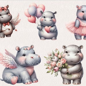 Watercolor Hippo Clipart, Valentine's Day Animals (digital Download) - Etsy