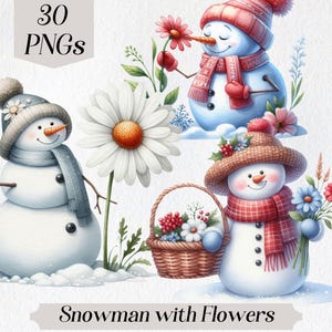 Snowman With Flowers Clipart, Floral Snowman Clip Art, Png, Cute ...