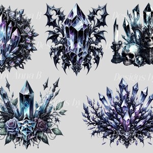 Gothic Crystals Clipart, Watercolor Crystals Clip Art, Gems Png, Dark ...