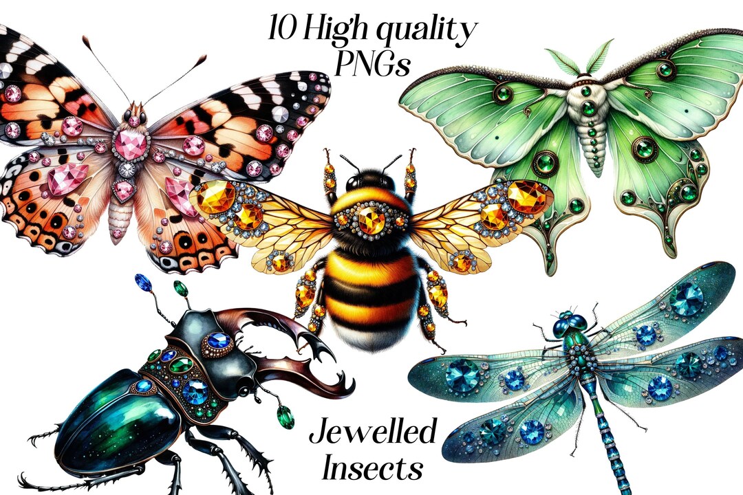Watercolor Jeweled Insects Clipart: Gemstone Bug Graphics (digital ...