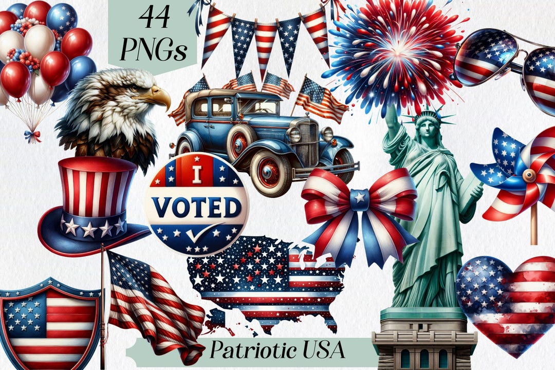 Patriotic USA Clipart: American Flag Watercolor Images (digital ...