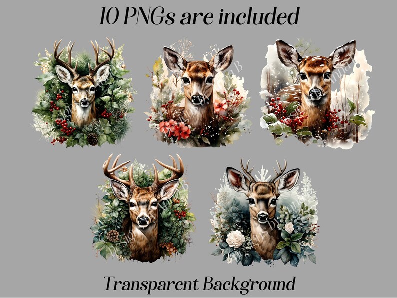 Watercolor Christmas Deer Clipart: Holiday Card Making (JPEG, PNG) - Etsy