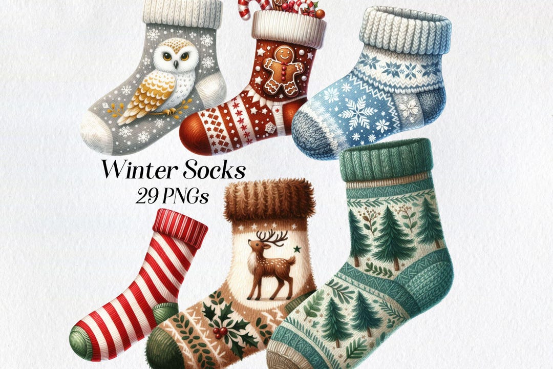 Winter Socks Clipart, Watercolor Cozy Knitted Socks Clip Art, Png ...