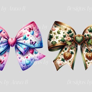 Watercolor Valentine Bow Clipart, 10 High Quality PNG Files, Love ...